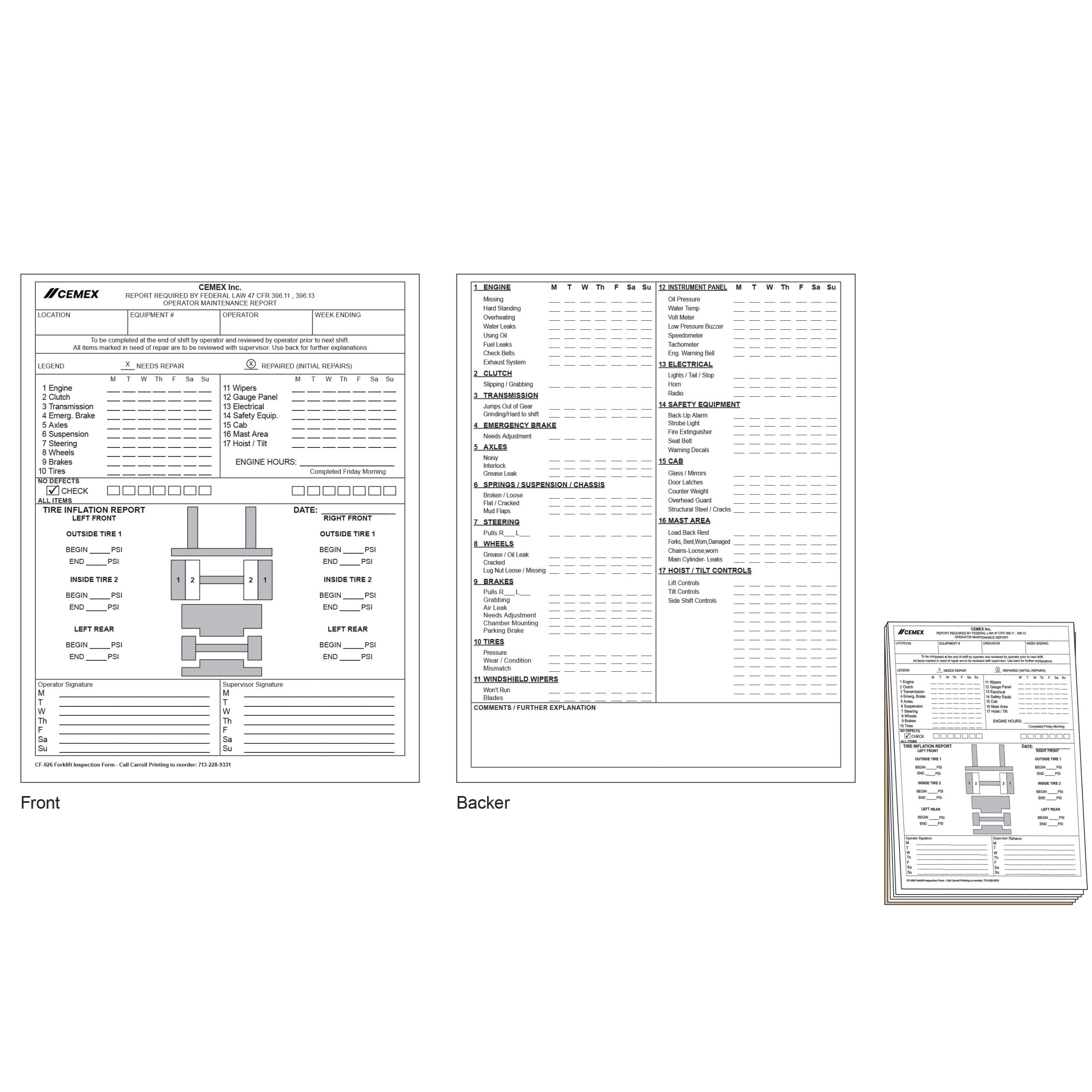 CF-026 Cemex Forklift Inspection Form - Carroll Printing